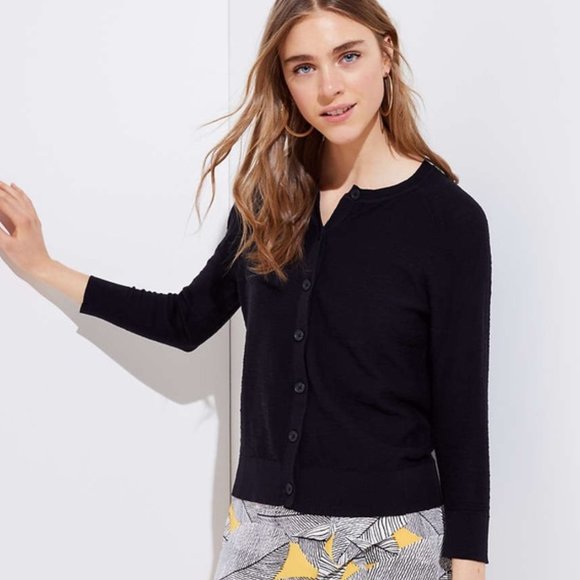 LOFT | Sweaters | Loft 34 Sleeve Knit Cardigan In Black Cotton | Poshmark